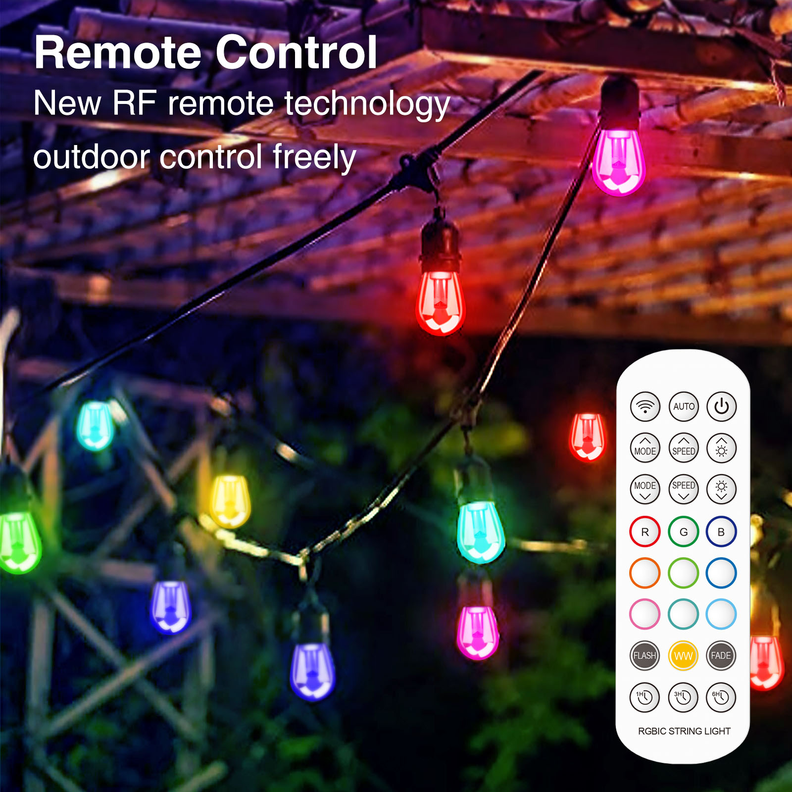 Outdoor String Lights – RGBIC+2700K Warm White, Smart WiFi Dream Color ...