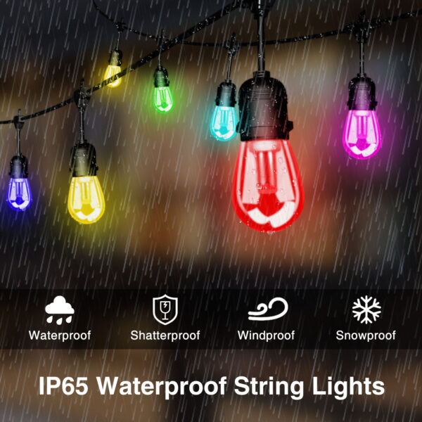 Outdoor String Lights – RGBIC+2700K Warm White, Smart WiFi Dream Color ...
