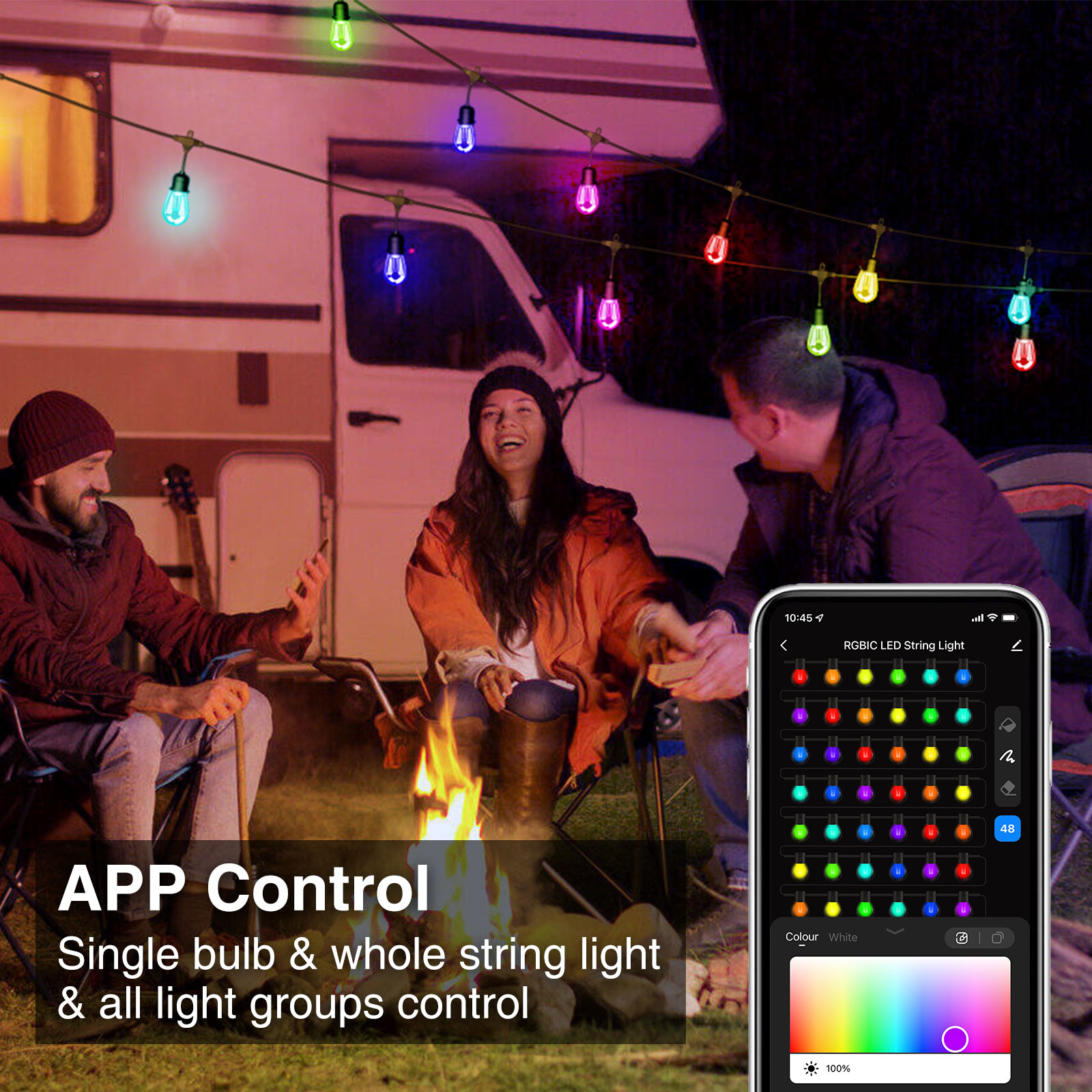 Outdoor String Lights – RGBIC+2700K Warm White, Smart WiFi Dream Color ...