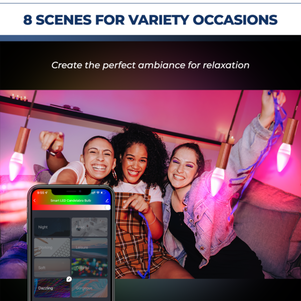 Smart Candelabra LED Bulbs, 60 Watt Equivalent, 6W 500lm, WiFi E12 LED ...