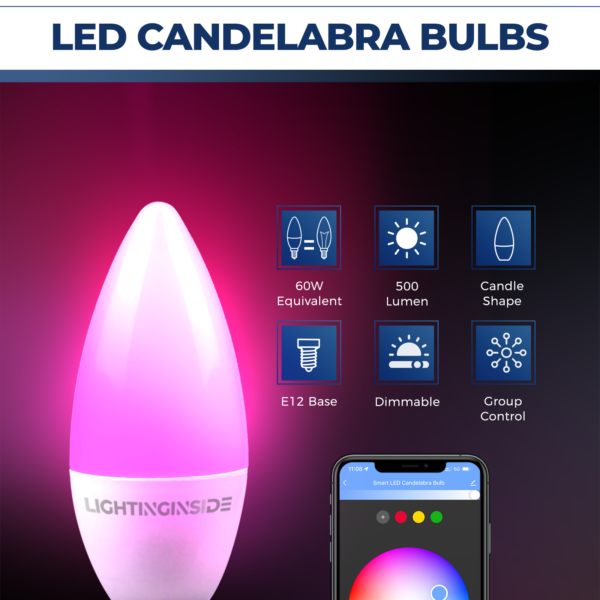 Smart Candelabra LED Bulbs, 60 Watt Equivalent, 6W 500lm, WiFi E12 LED ...