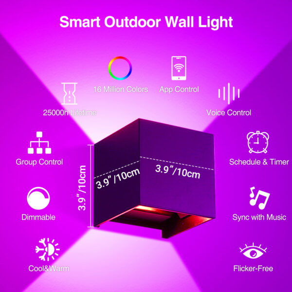 Smart WiFi Outdoor Wall Light Fixture, Beam Angle Adjustable Up and ...