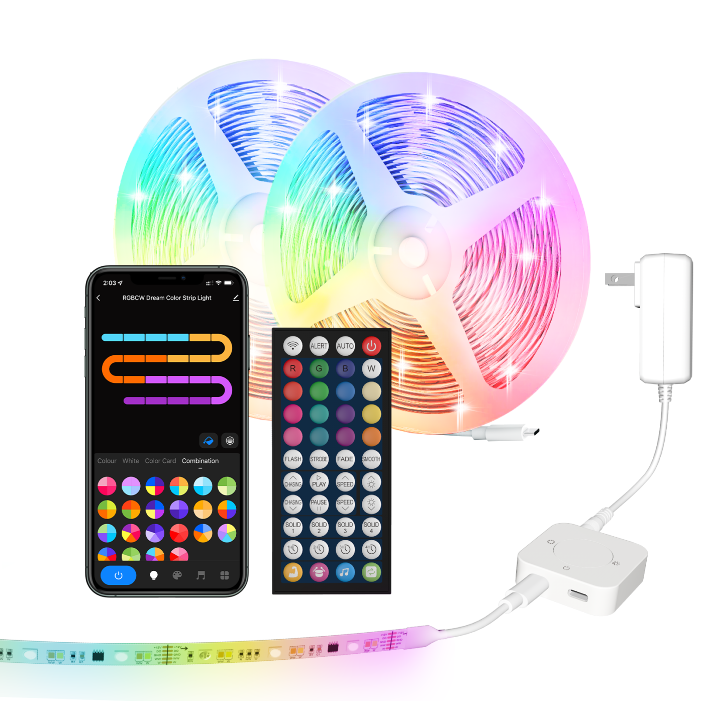 Smart LED Strip Lights RGBIC+3000K-6000K Tunable White, Work with Alexa ...