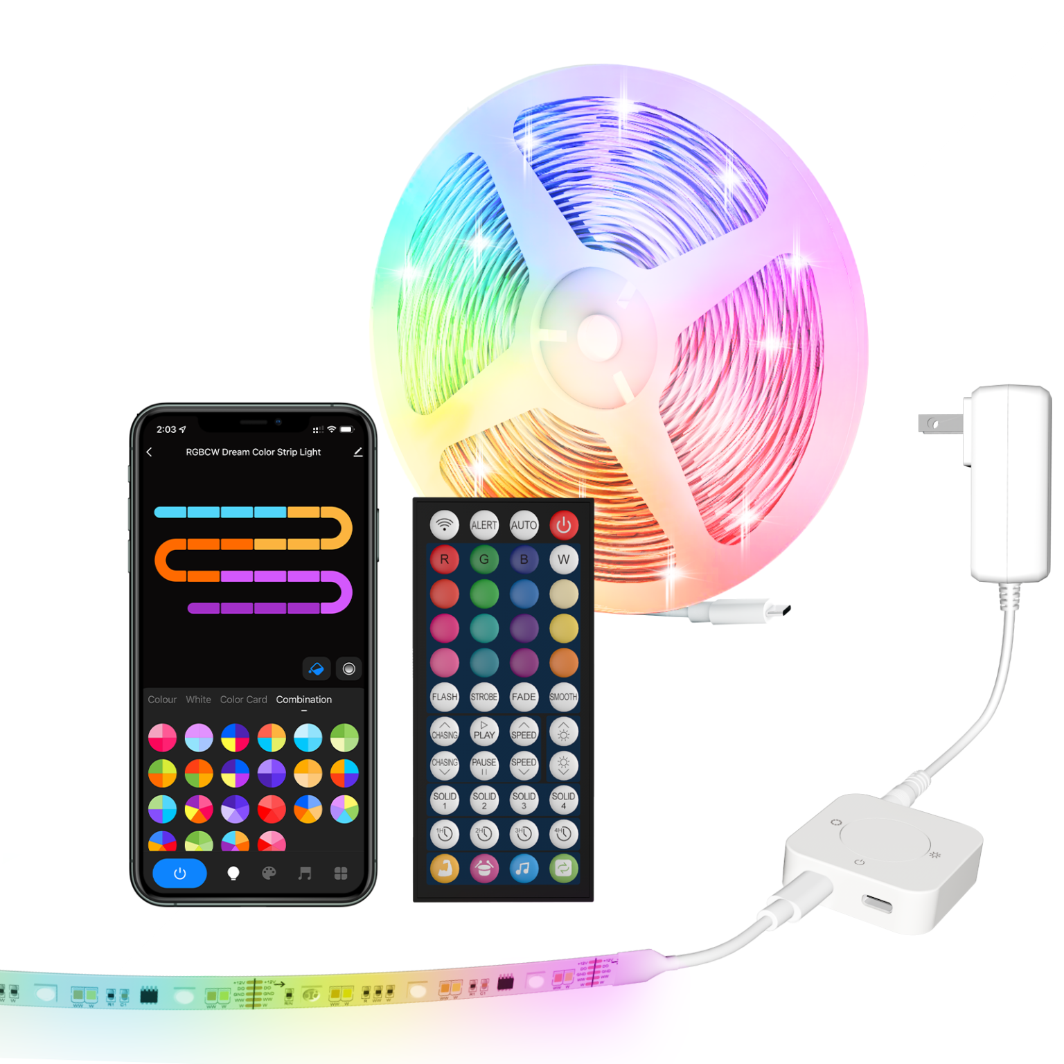 Smart LED Strip Lights RGBIC+3000K-6000K Tunable White, Work with Alexa ...
